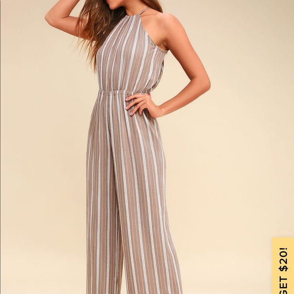 Lulus | Pants & Jumpsuits | Lulus Tan And White High Neck Jumper | Poshmark